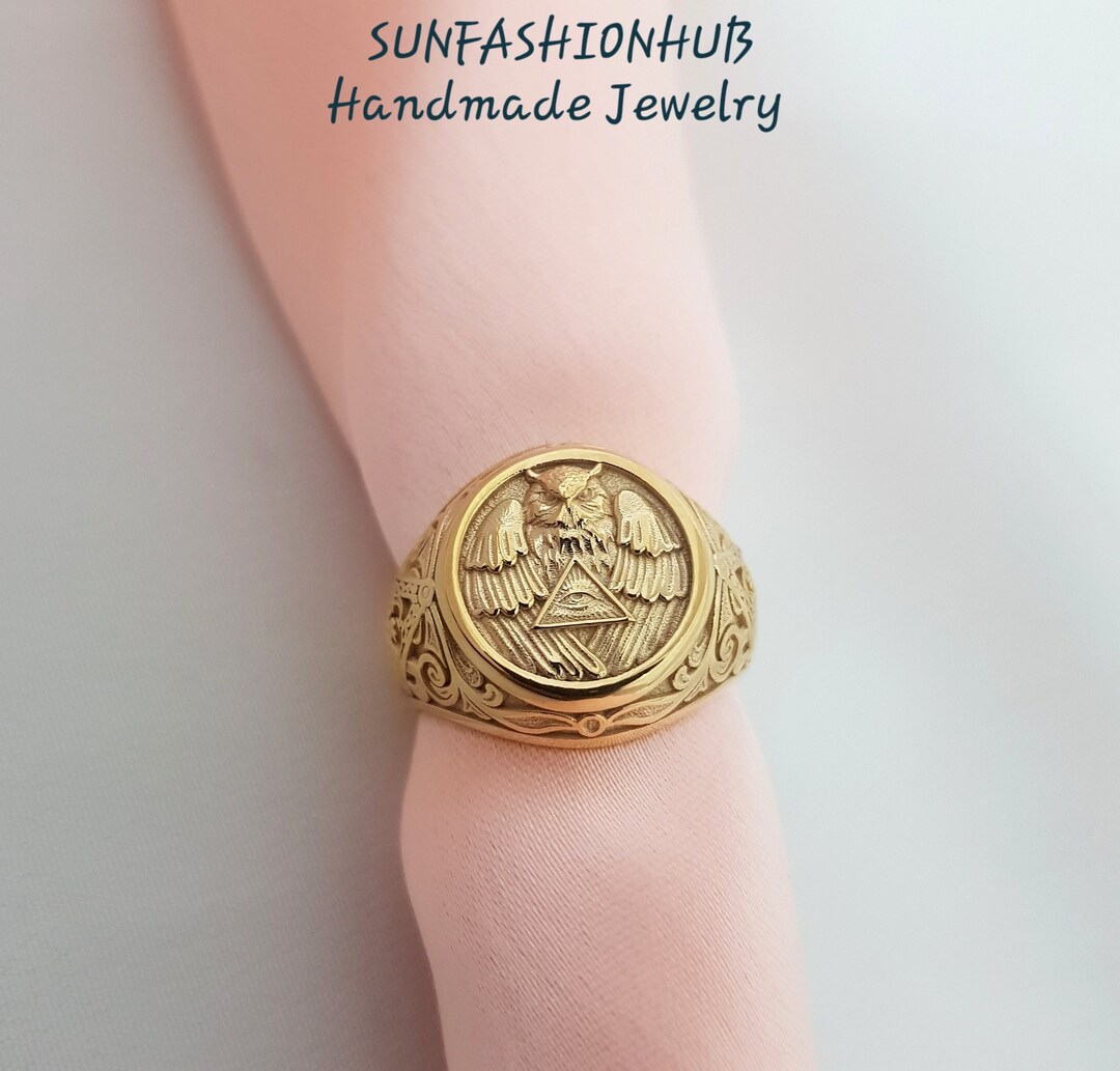 Master Mason Owl Handmade Sterling Silver Signet Ring for Men and Women ...