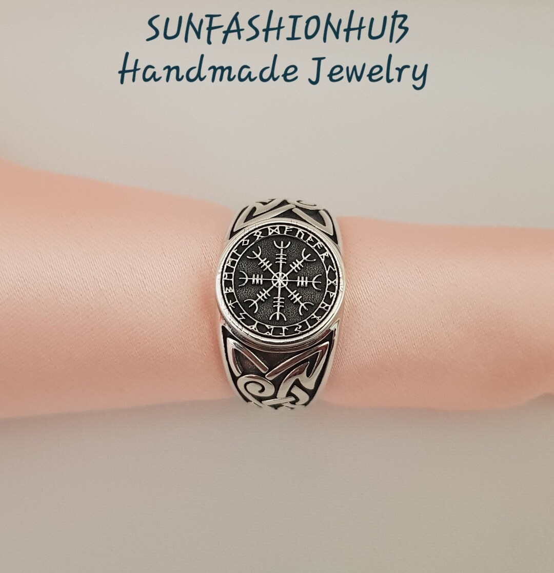 Icelandic Compass Viking-runes Ring for Men and Women, 925 Sterling ...