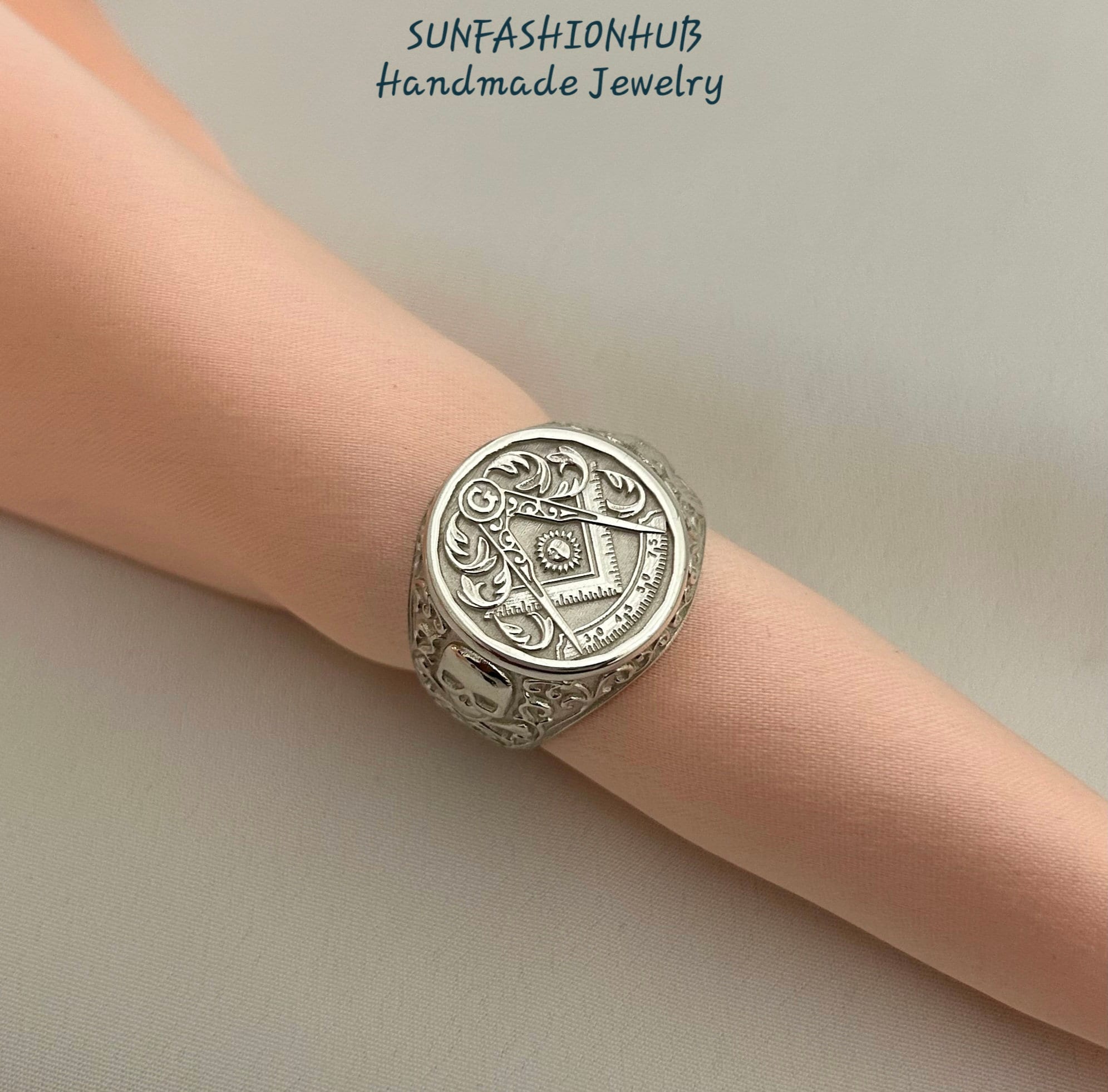 Sterling Silver Freemason Ring: Handmade Masonic Biker Ring - Etsy