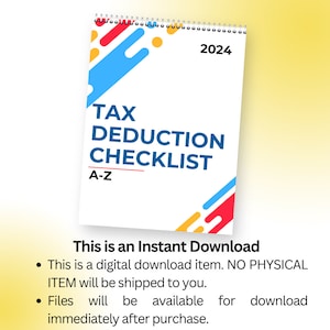 Tax Deduction Checklist PDF, Instant Download, A to Z Checklist - Etsy
