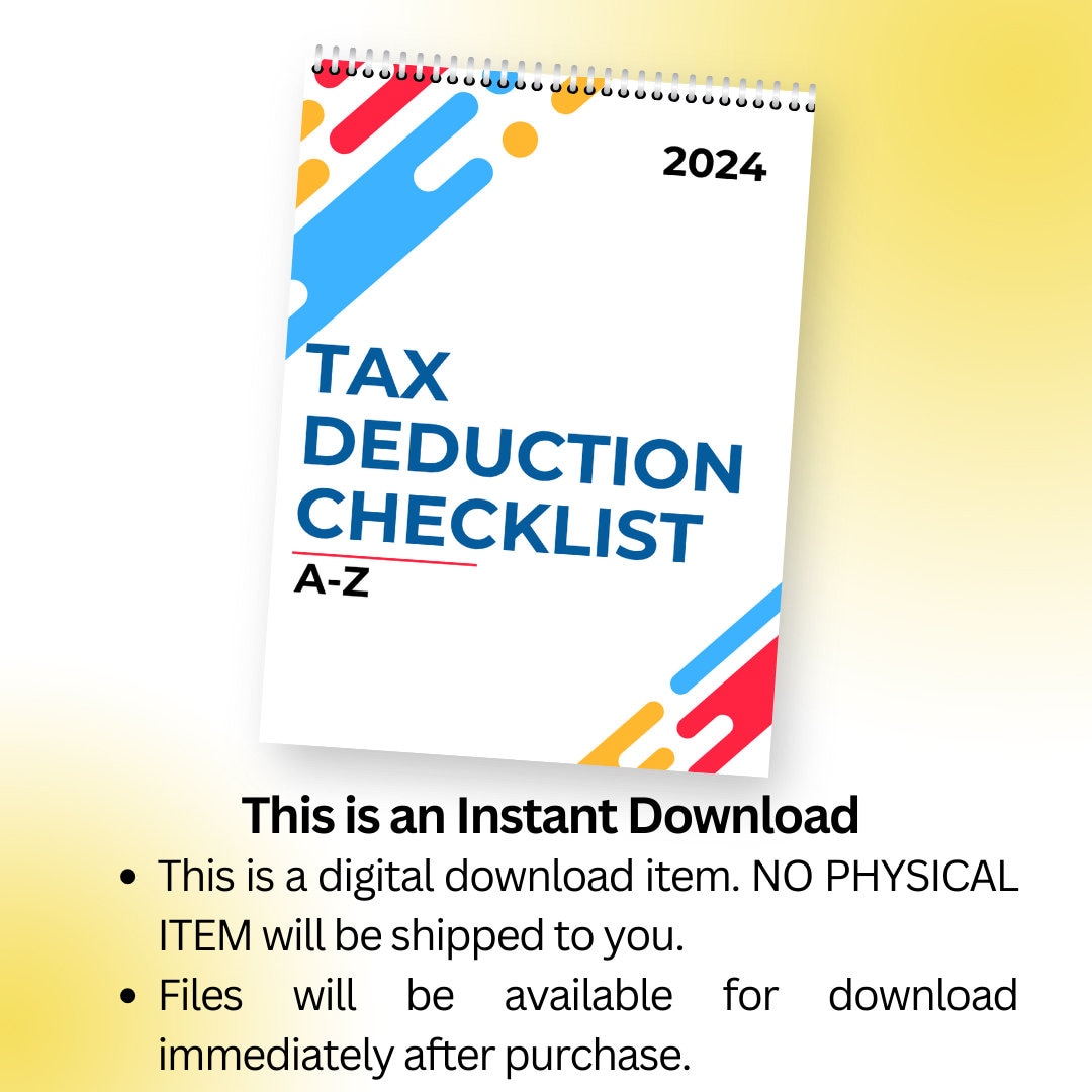 Tax Deduction Checklist PDF, Instant Download, A to Z Checklist - Etsy