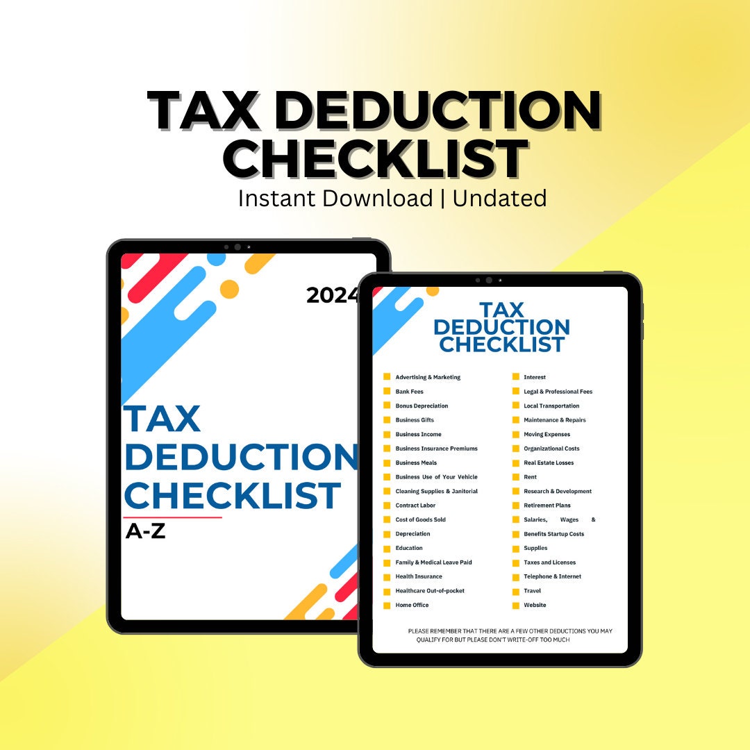 Tax Deduction Checklist PDF, Instant Download, A to Z Checklist - Etsy