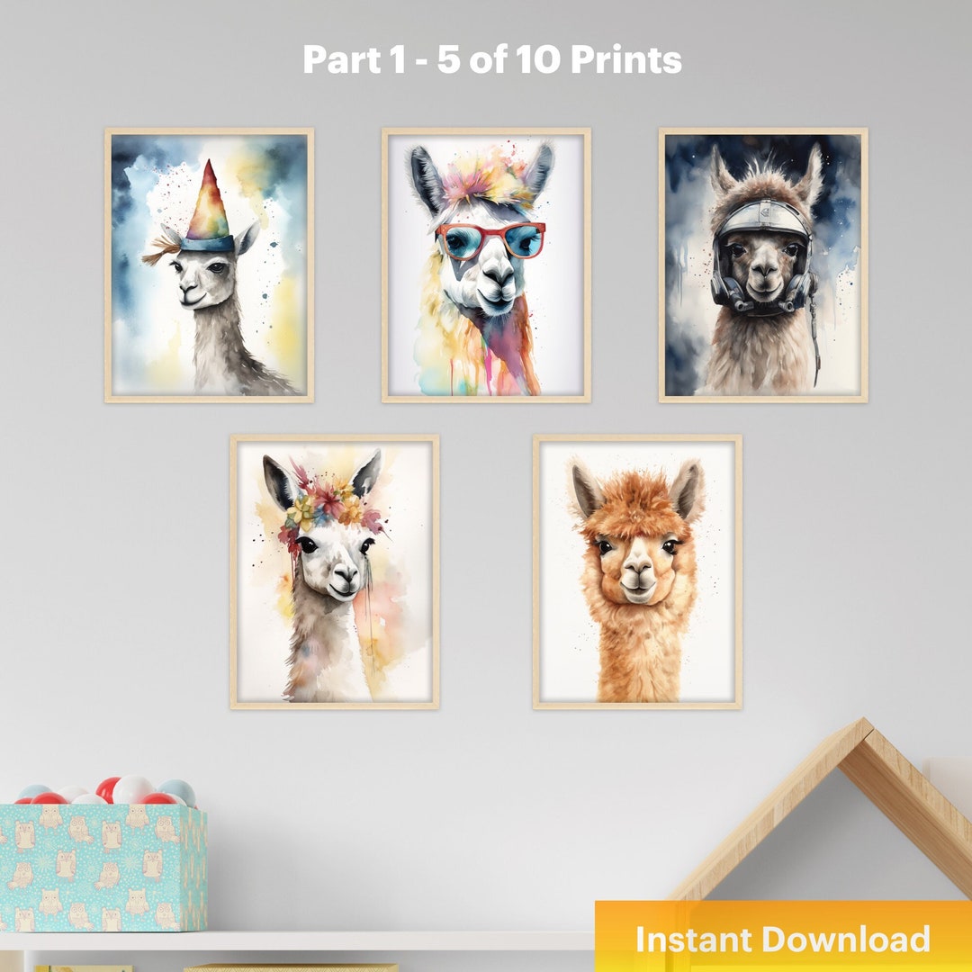Set of 10 Lama Prints Nursery Decor for Kids Room Wall Print for Girl ...