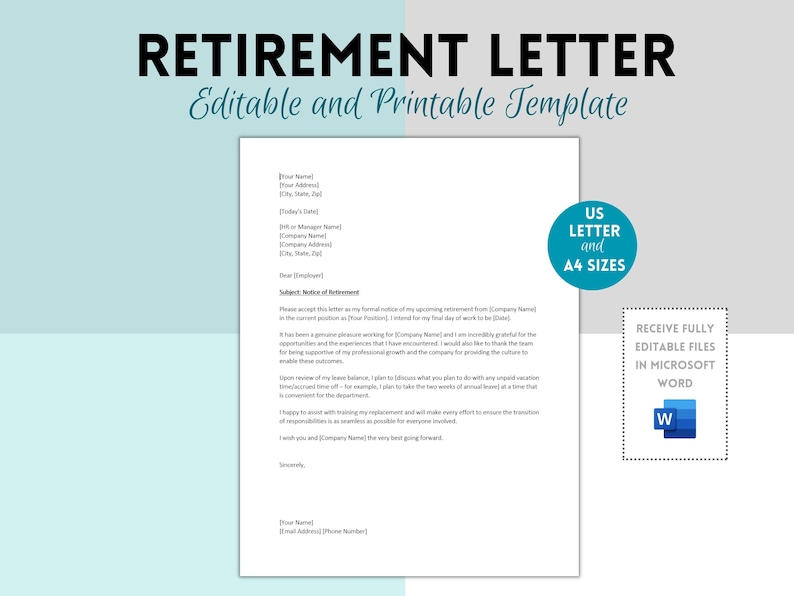 Professional Retirement Letter, Retirement Notice, Retirement Template ...