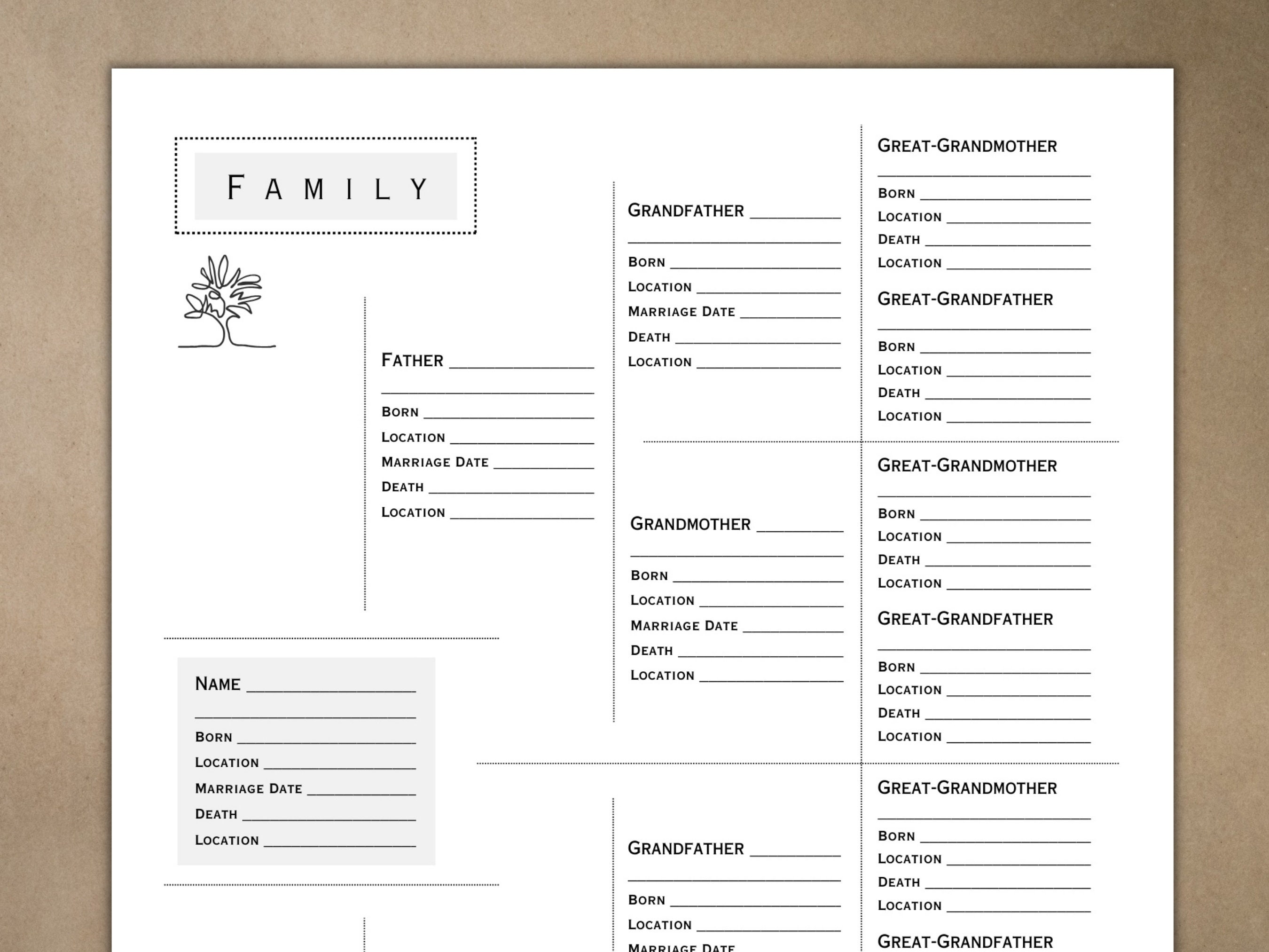 Blank Family Tree Chart Template, Family History, Pedigree Chart ...