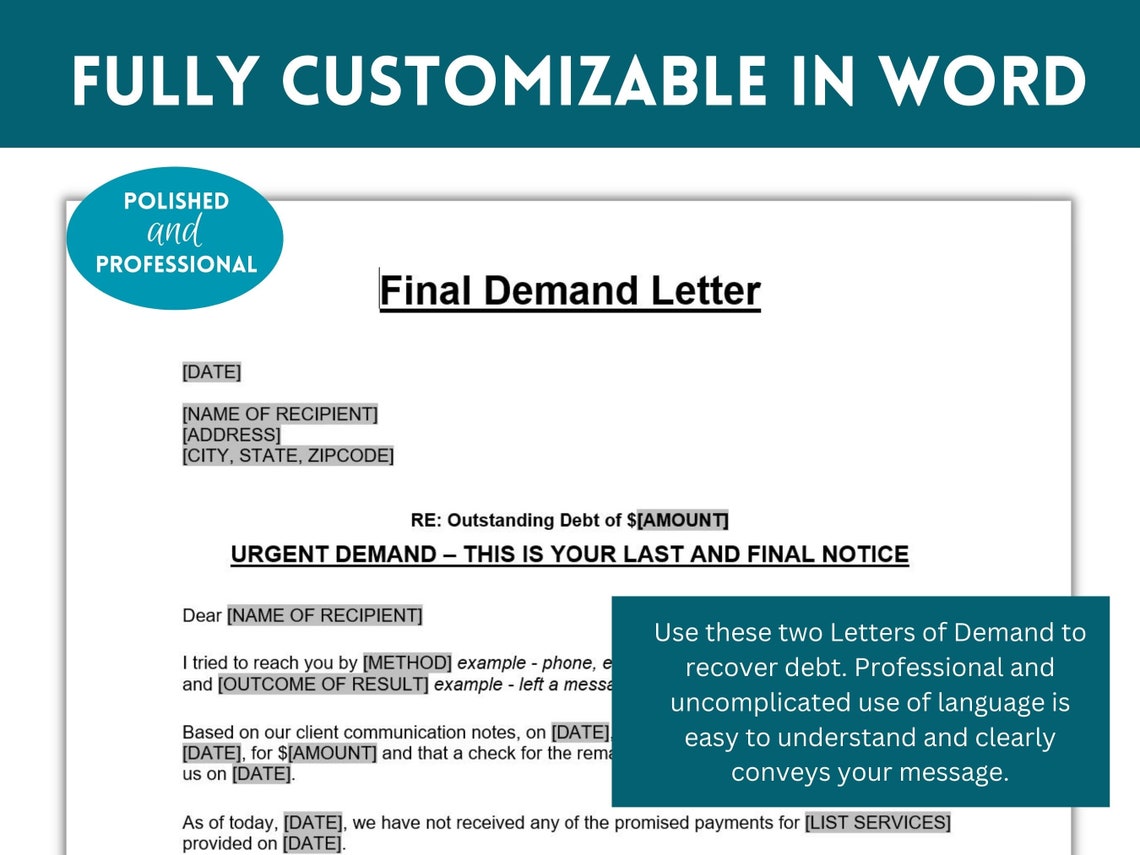 Demand Letter, Demand Letter Template, Letter of Demand, Debt ...