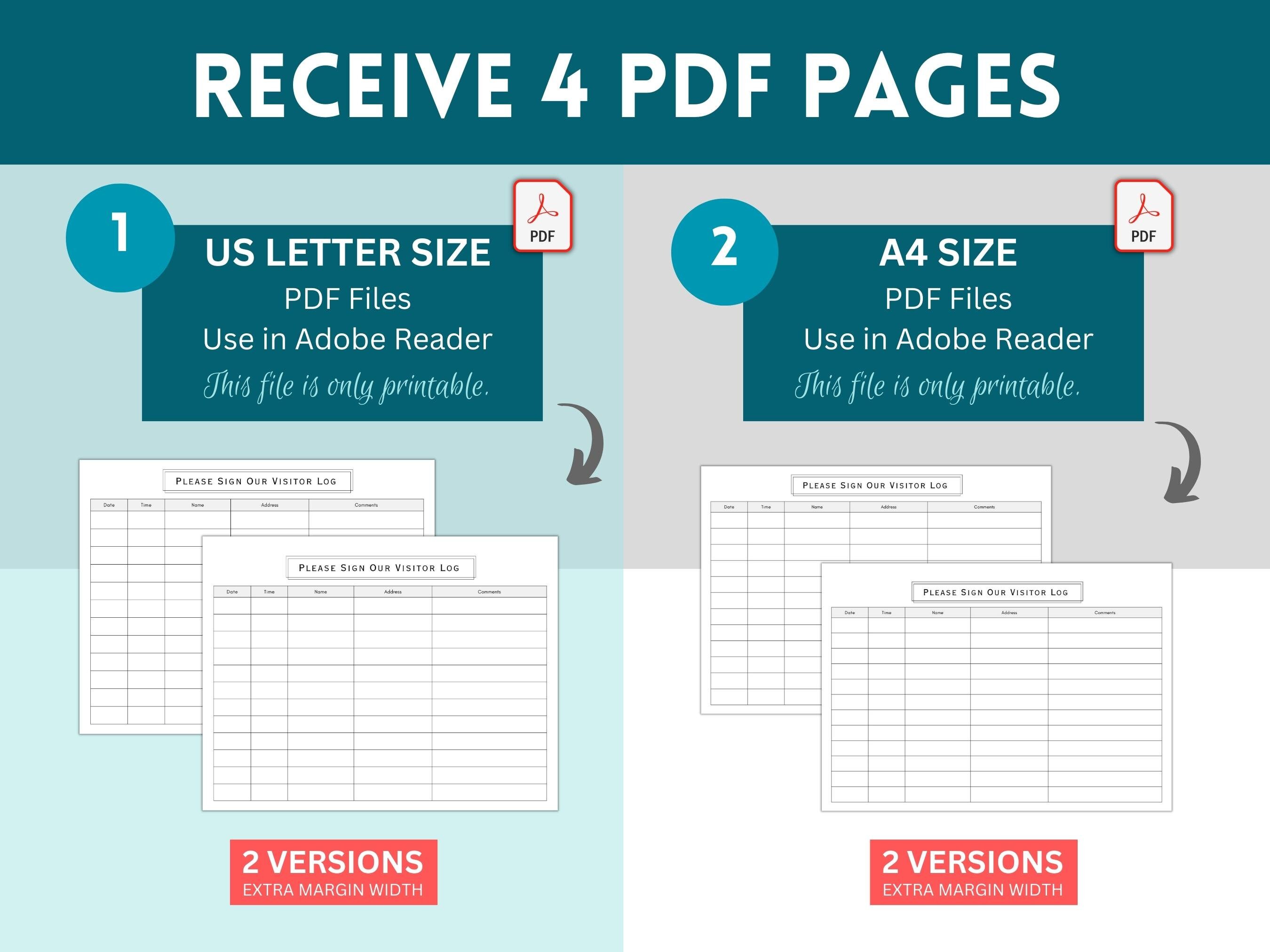 Printable Visitor Log, Visitor Sign in Sheet, Visitor Logbook, Visitor ...