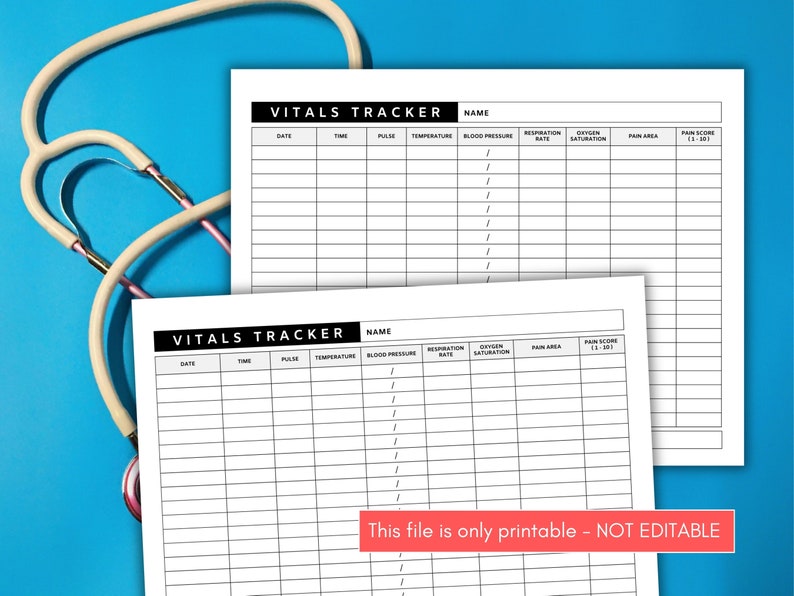 Vitals Tracker Chart, Vitals Sign Sheet, Vitals Signs Log, Medical ...
