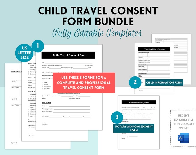 Minor Travel Consent Form Child Travel Authorization Form Legal ...