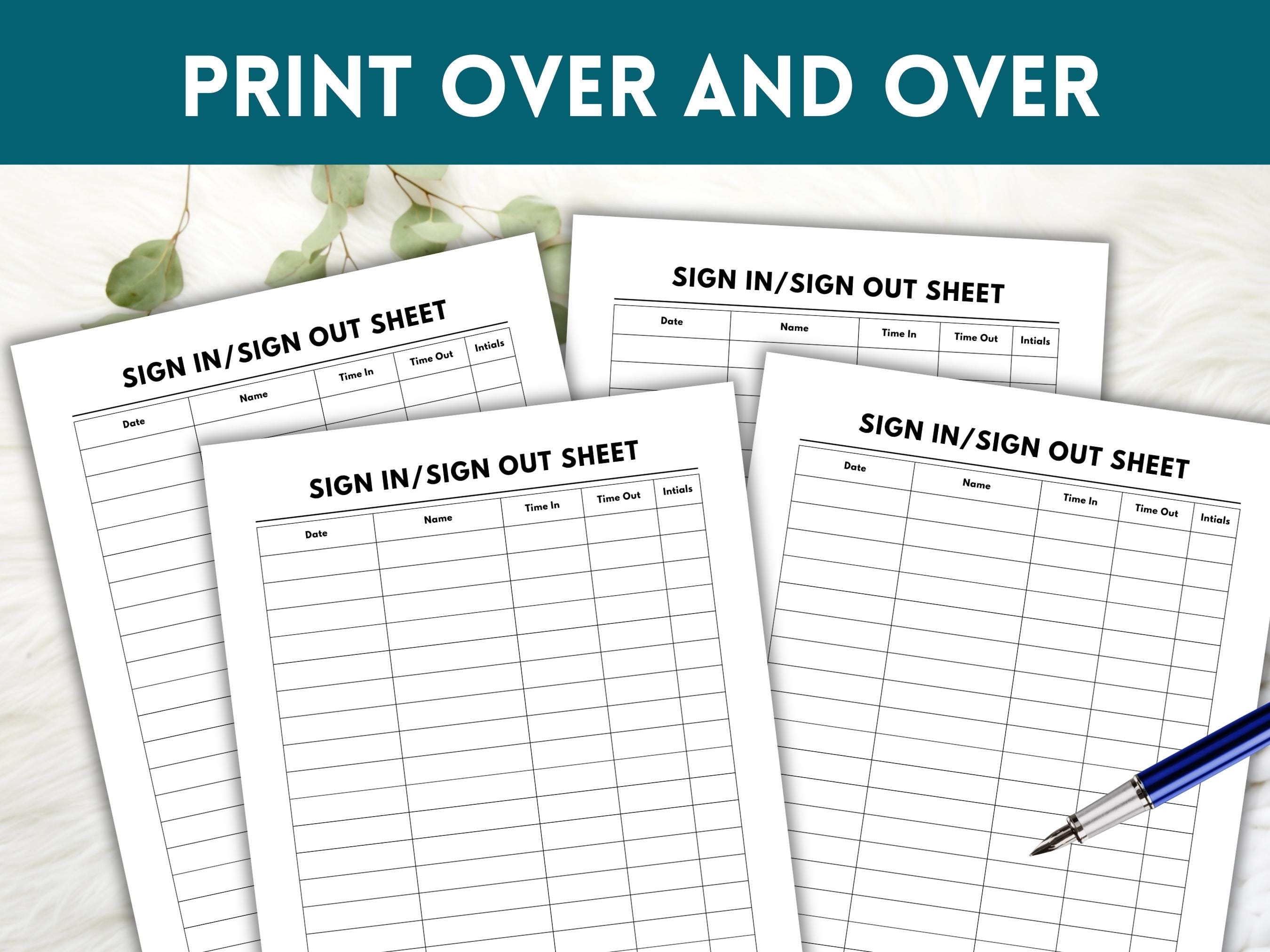 Sign in and Sign Out Sheet, Time in and Time Out Sheet Template ...