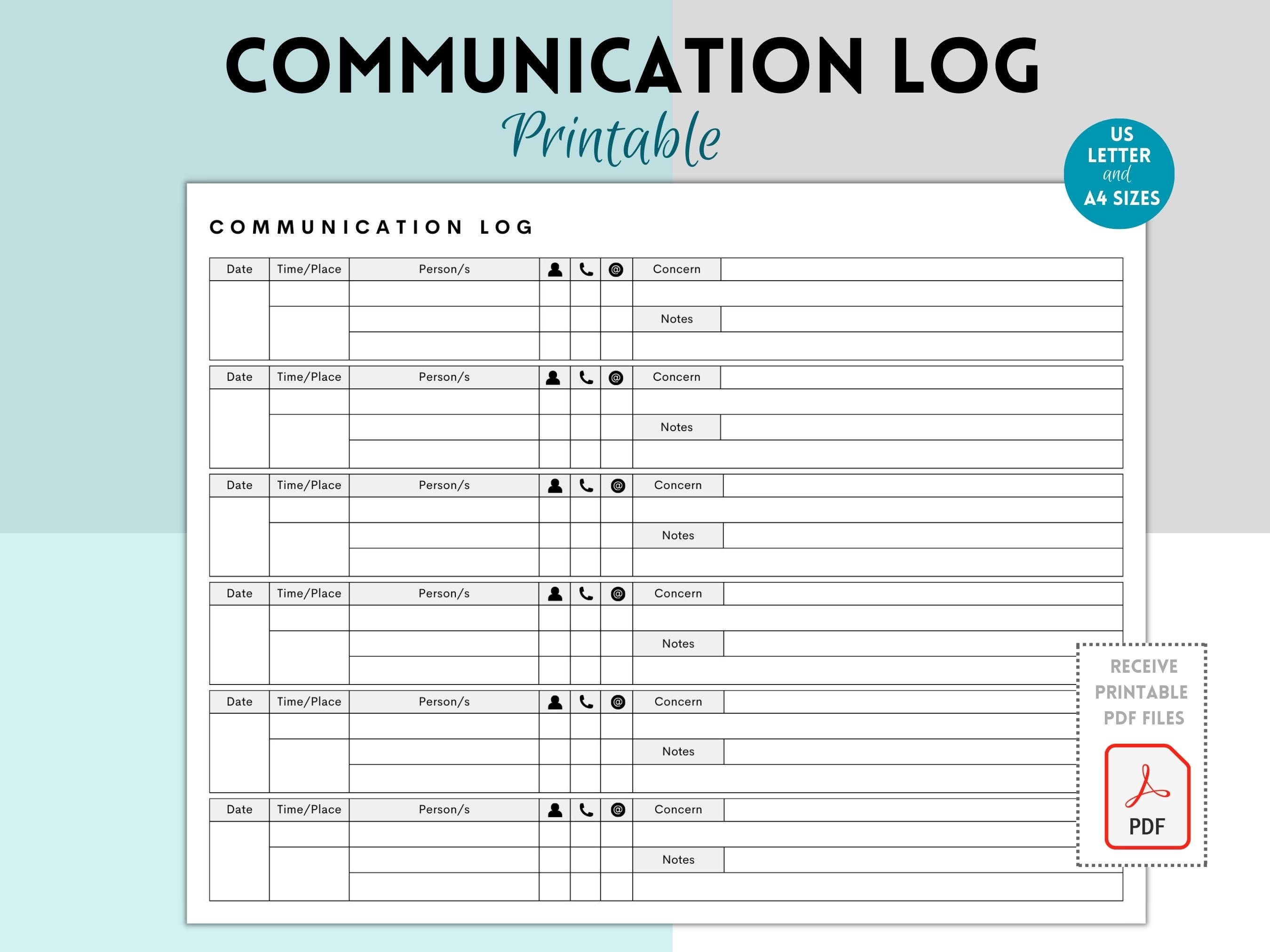 Communication Log, Parent Communication Notebook Page, Call Tracking ...