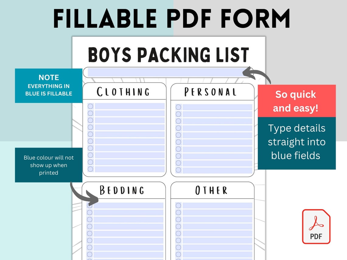 Editable Young Men Camp Packing List, Boys Camping Packing Checklist - Etsy