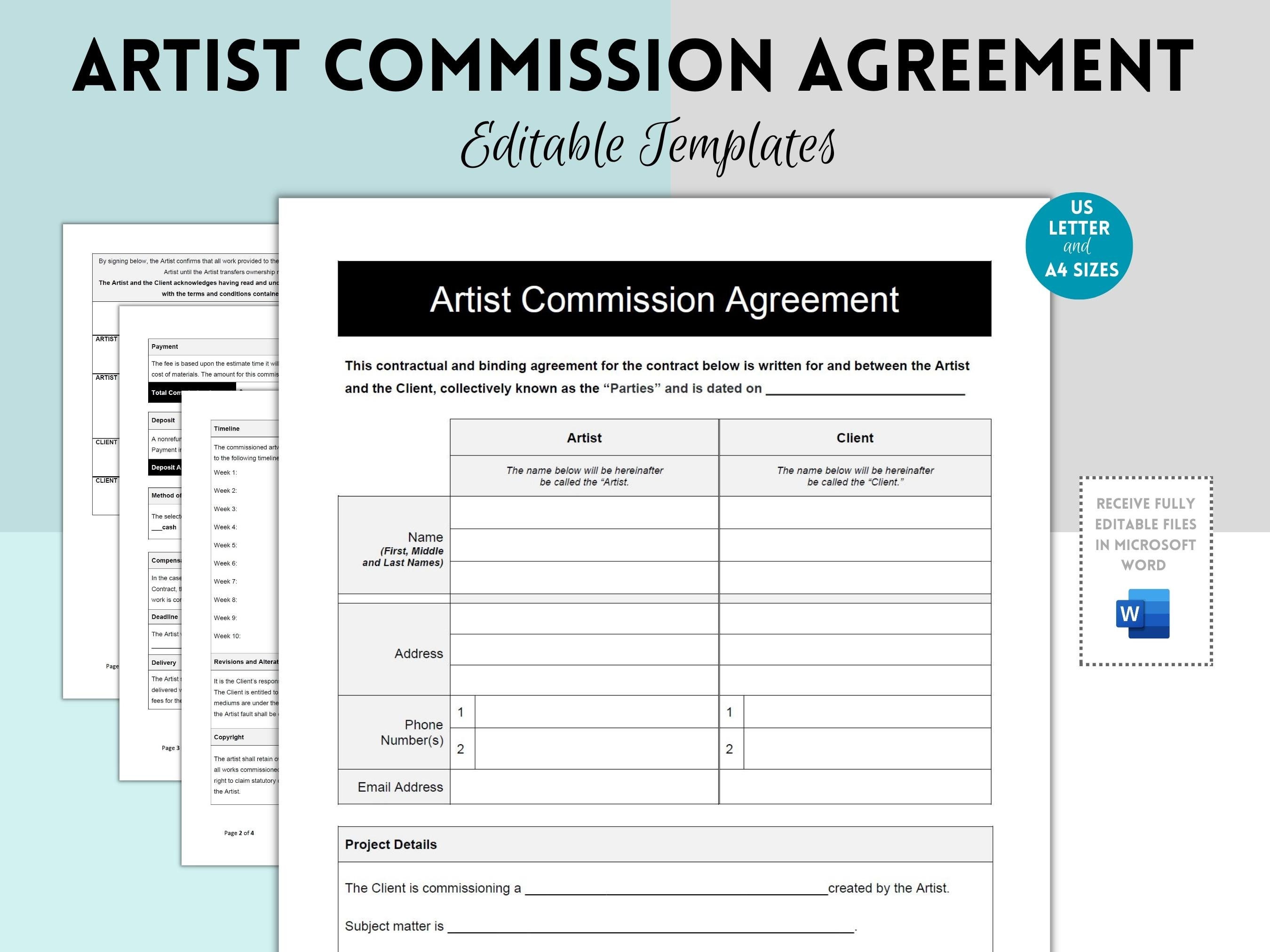Artist Commission Contract, Artist Agreement, Painter Contract, Artist ...