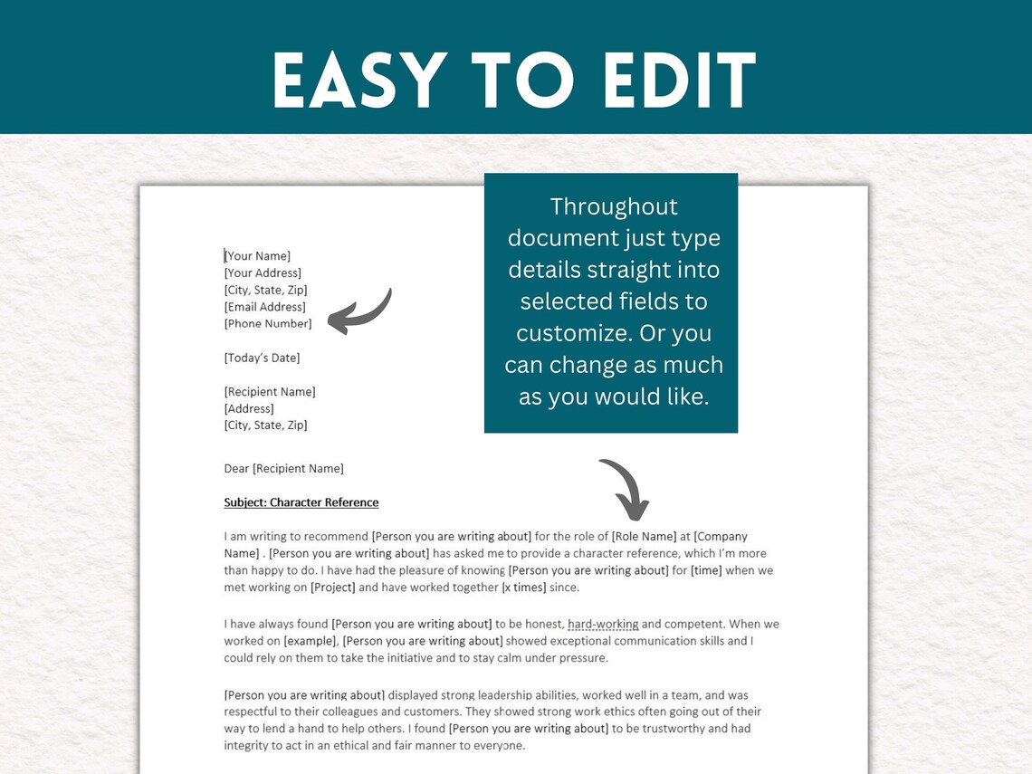 Professional Character Reference Letter Template, Microsoft Word ...