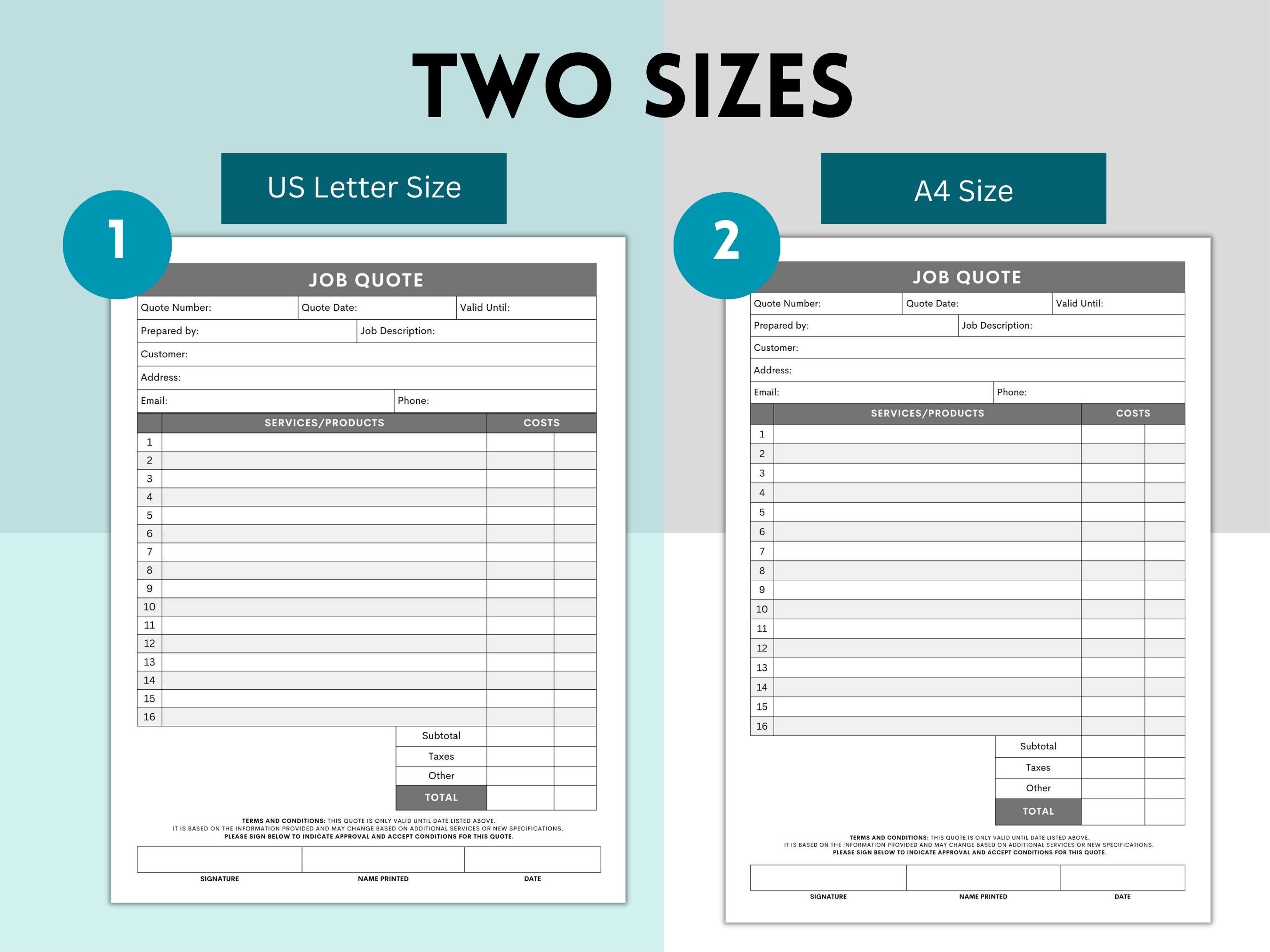 Printable Quote Template, Quote Form, Job Proposal Template ...