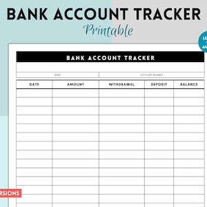Bank Account Tracker Printable Form, Bank Deposit Log, Money Balance ...