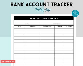 Bank Account Tracker Printable Form, Bank Deposit Log, Money Balance ...