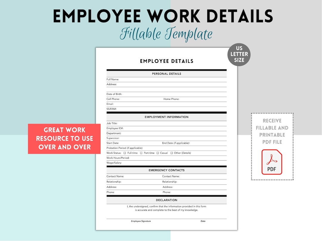 Employee Details Form, Employee Information Form, Employee Onboarding ...