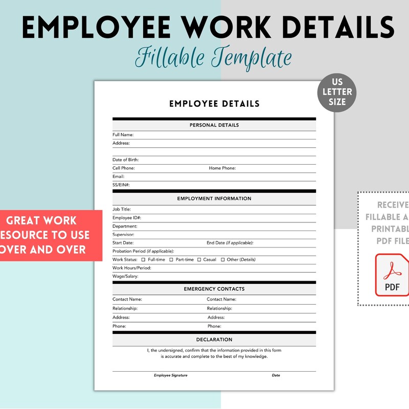 Employee Personal Information Form - Etsy