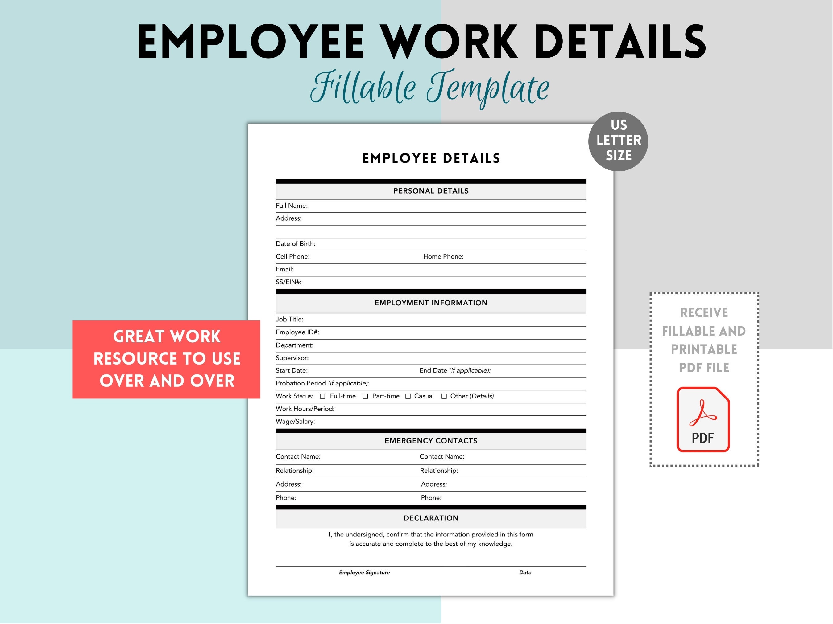 Employee Details Form, Employee Information Form, Employee Onboarding ...