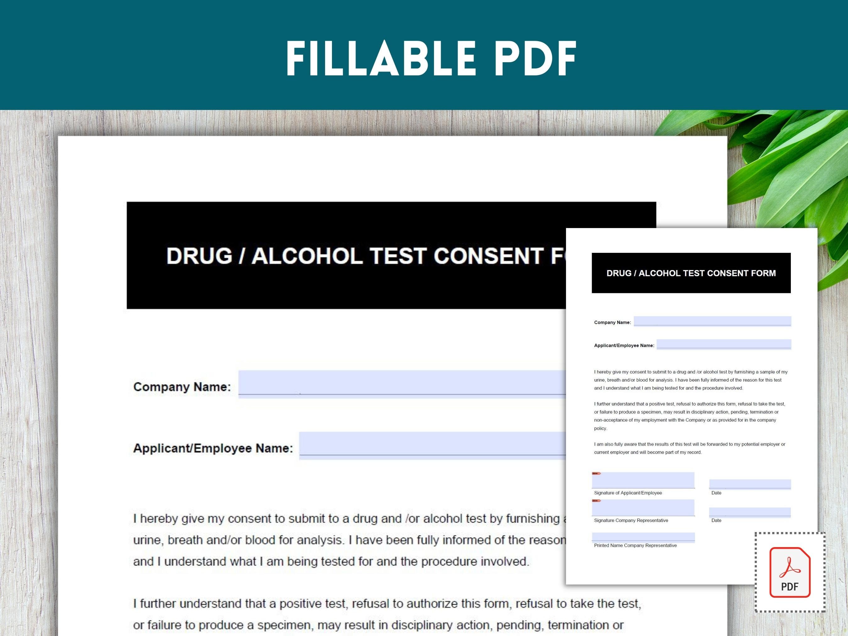Drug Alcohol Testing Form, Drug Alcohol Testing Template, Editable Drug ...
