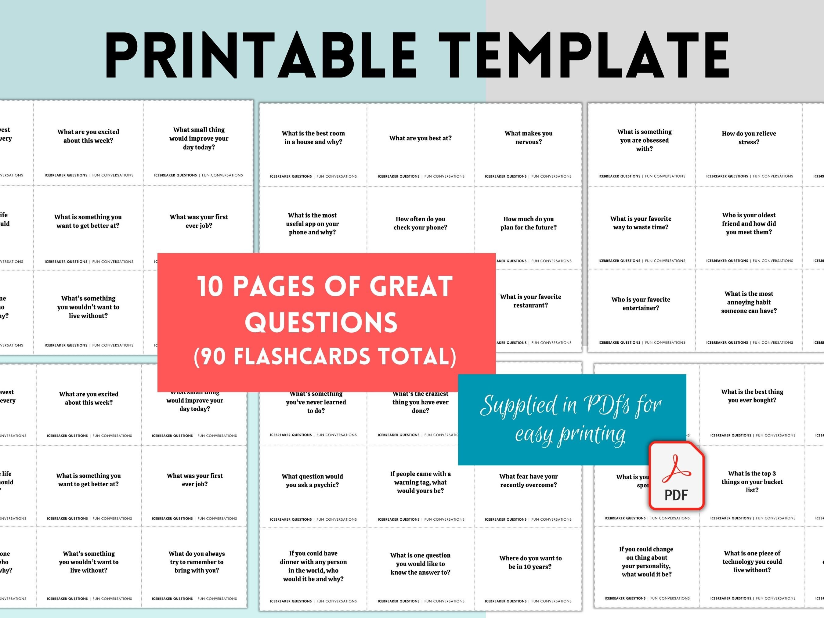 Conversation Starter Cards, Printable Conversation Cards, Road Trip ...