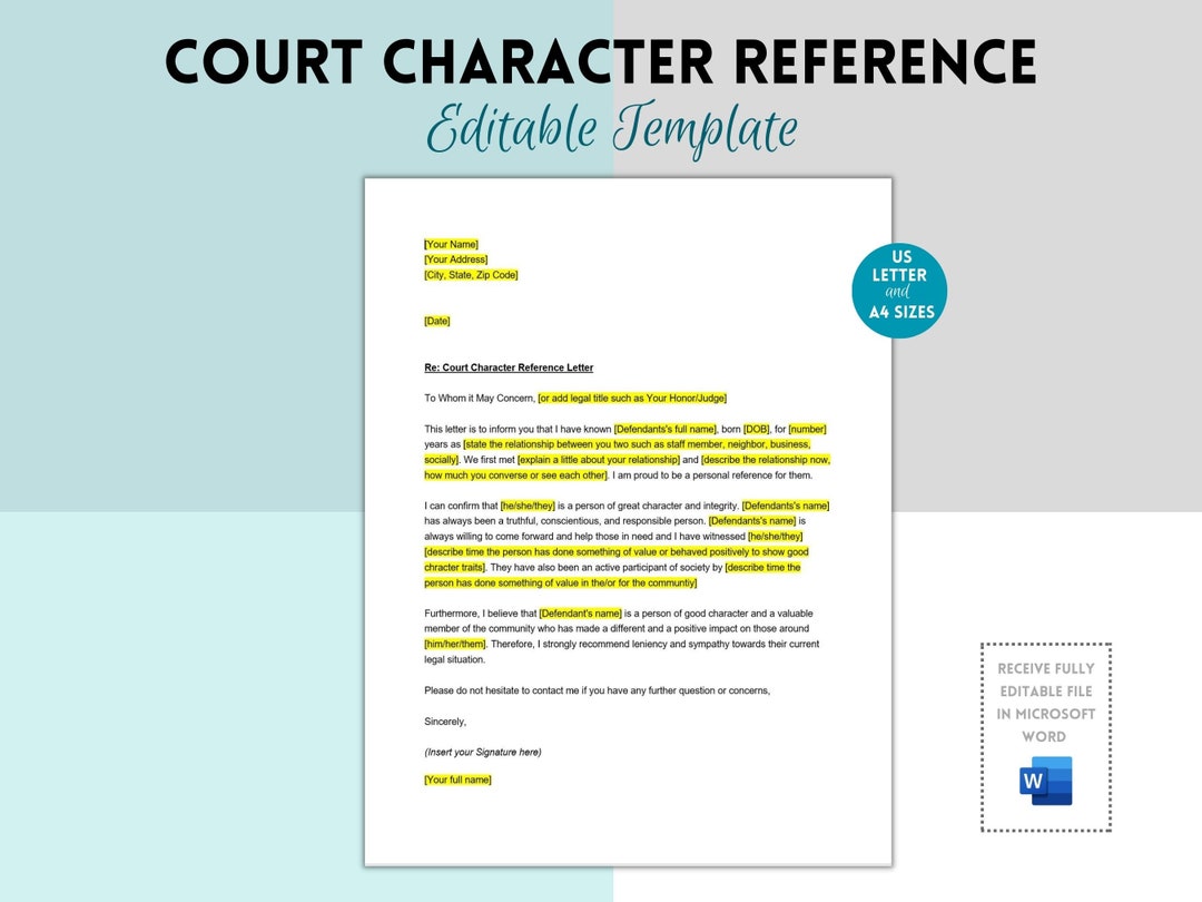 Court Character Reference Letter Template, Court Character Reference ...