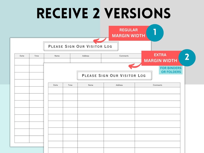 Printable Visitor Log, Visitor Sign in Sheet, Visitor Logbook, Visitor ...