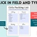 Editable Girls Camp Packing List, Girls Camping Packing Checklist, Girl ...
