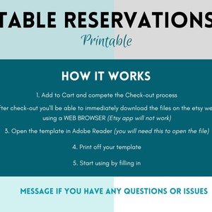 Printable Table Reservation List, Restaurant Table Reservation Form ...