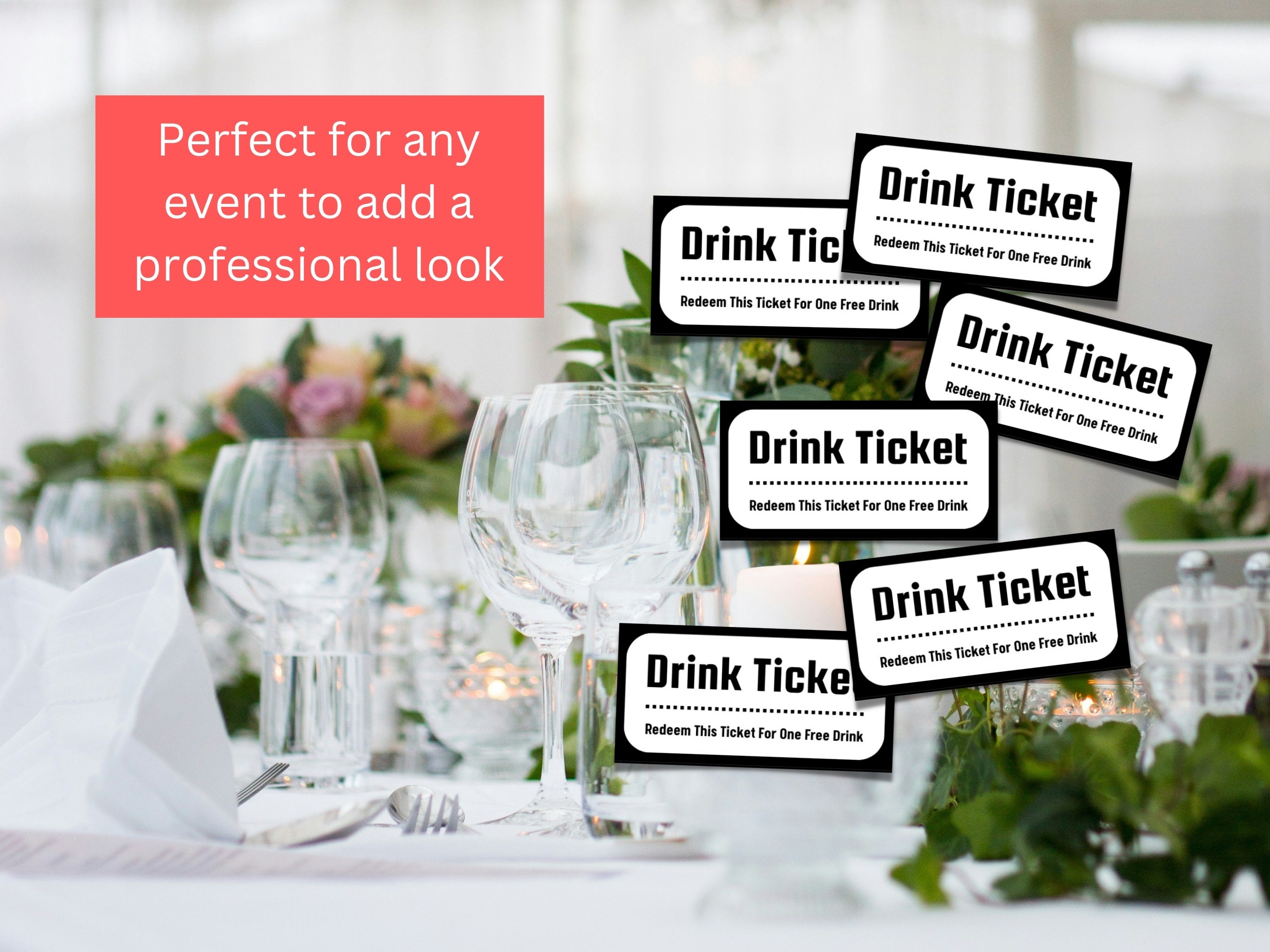 Simple Drink Tickets, Printable Party Drink Voucher Template, Wedding ...