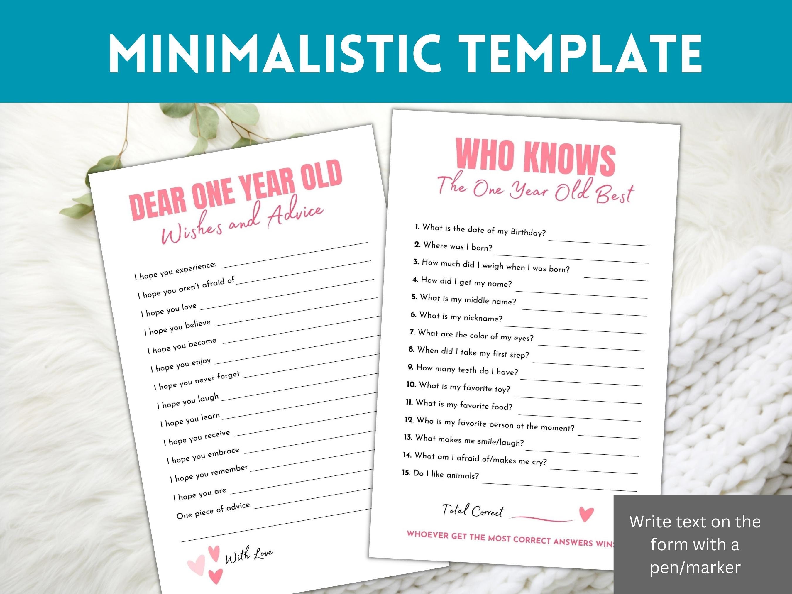 Baby's First Birthday Party Game, How Well Do You Know the One Year Old ...