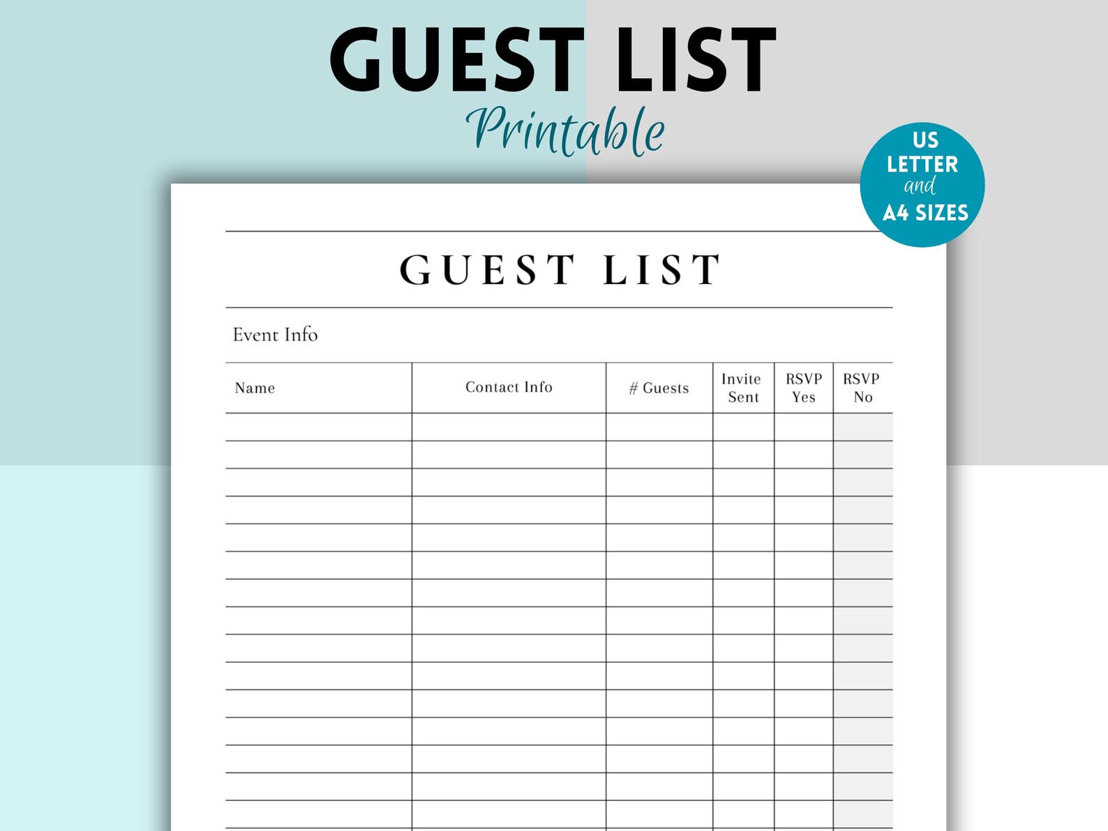 Printable Guest List Template, Printable Event Planner Log Template ...