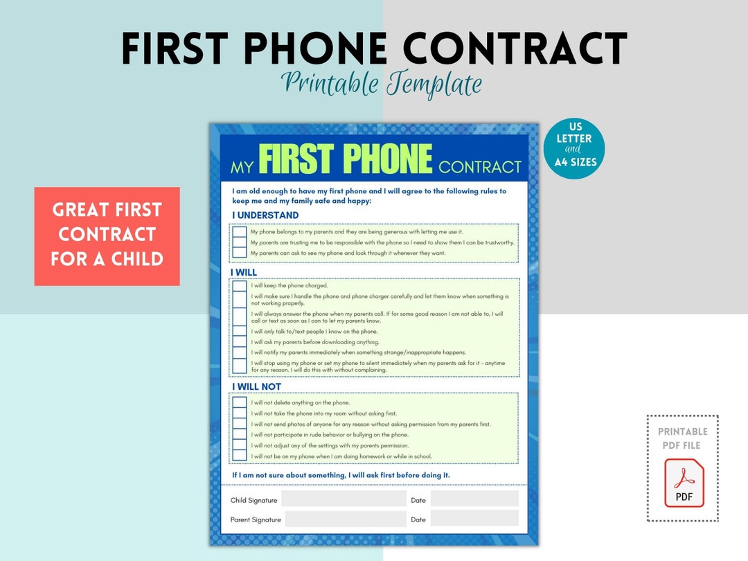 Cell Phone Contract for Child, Cell Phone Agreement, Phone Contract for ...