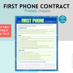 Cell Phone Contract for Child, Cell Phone Agreement, Phone Contract for ...