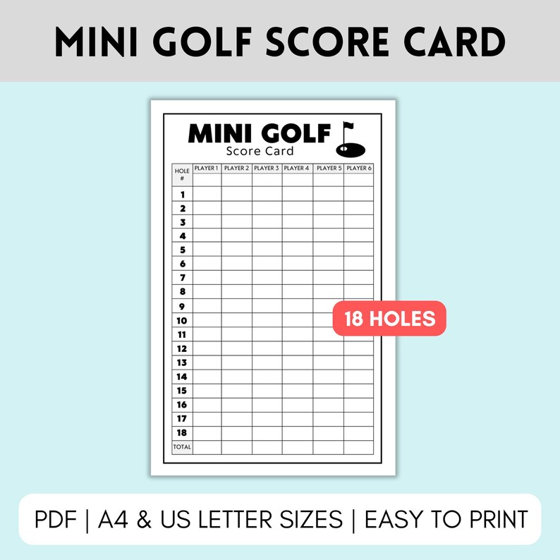 Printable Mini Golf Score Card, Mini Golf Putt Putt Party Score Sheet ...