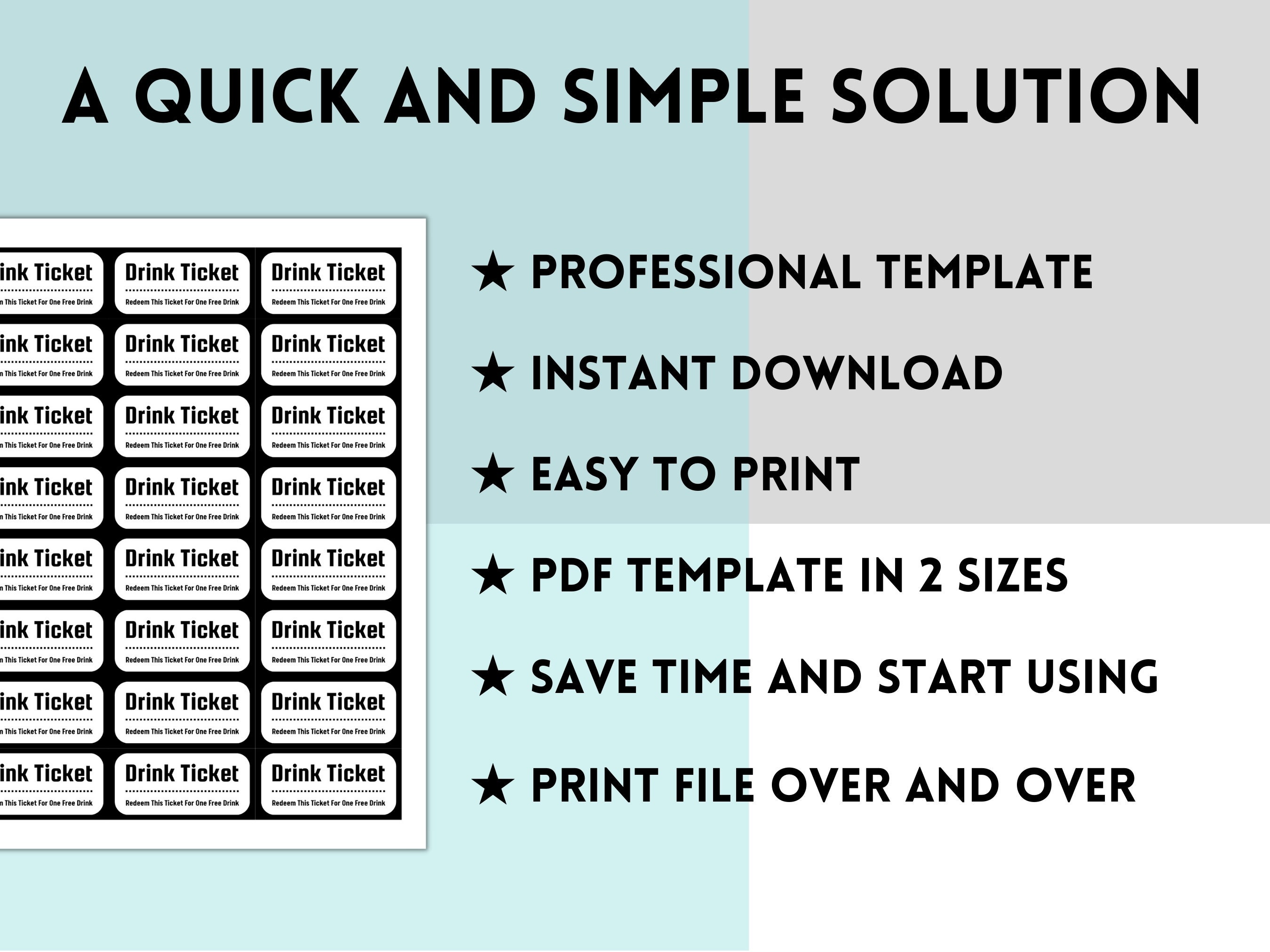 Simple Drink Tickets, Printable Party Drink Voucher Template, Wedding ...