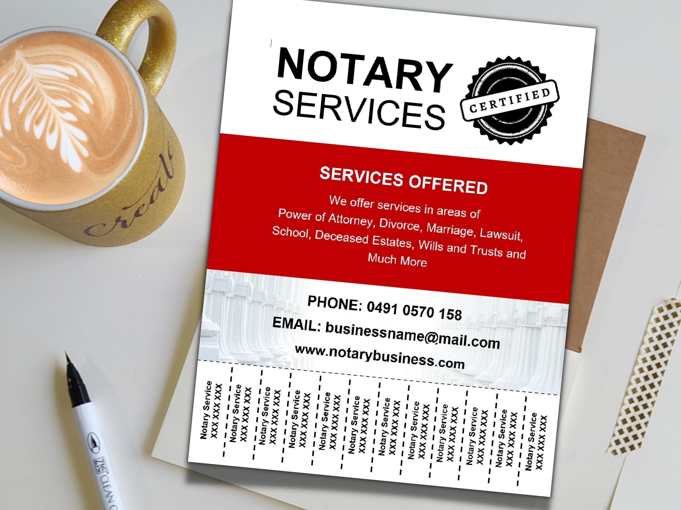 Editable Notary Services Tear-off Flyer, Flyer Template, Notary ...
