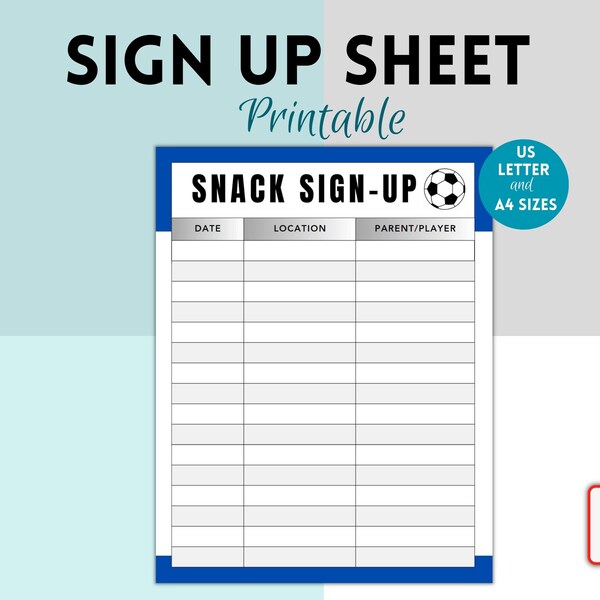 Soccer Snack Sign Up - Etsy