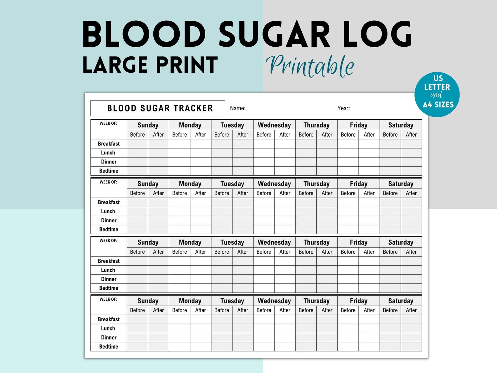 Blood Sugar Log Printable, Blood Sugar Tracker, Blood Glucose Tracker ...