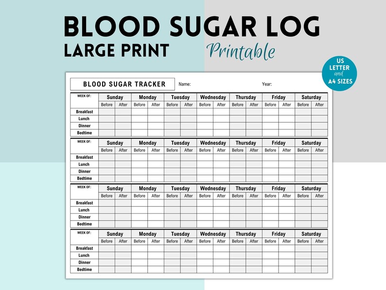 Blood Sugar Log Printable, Blood Sugar Tracker, Blood Glucose Tracker ...