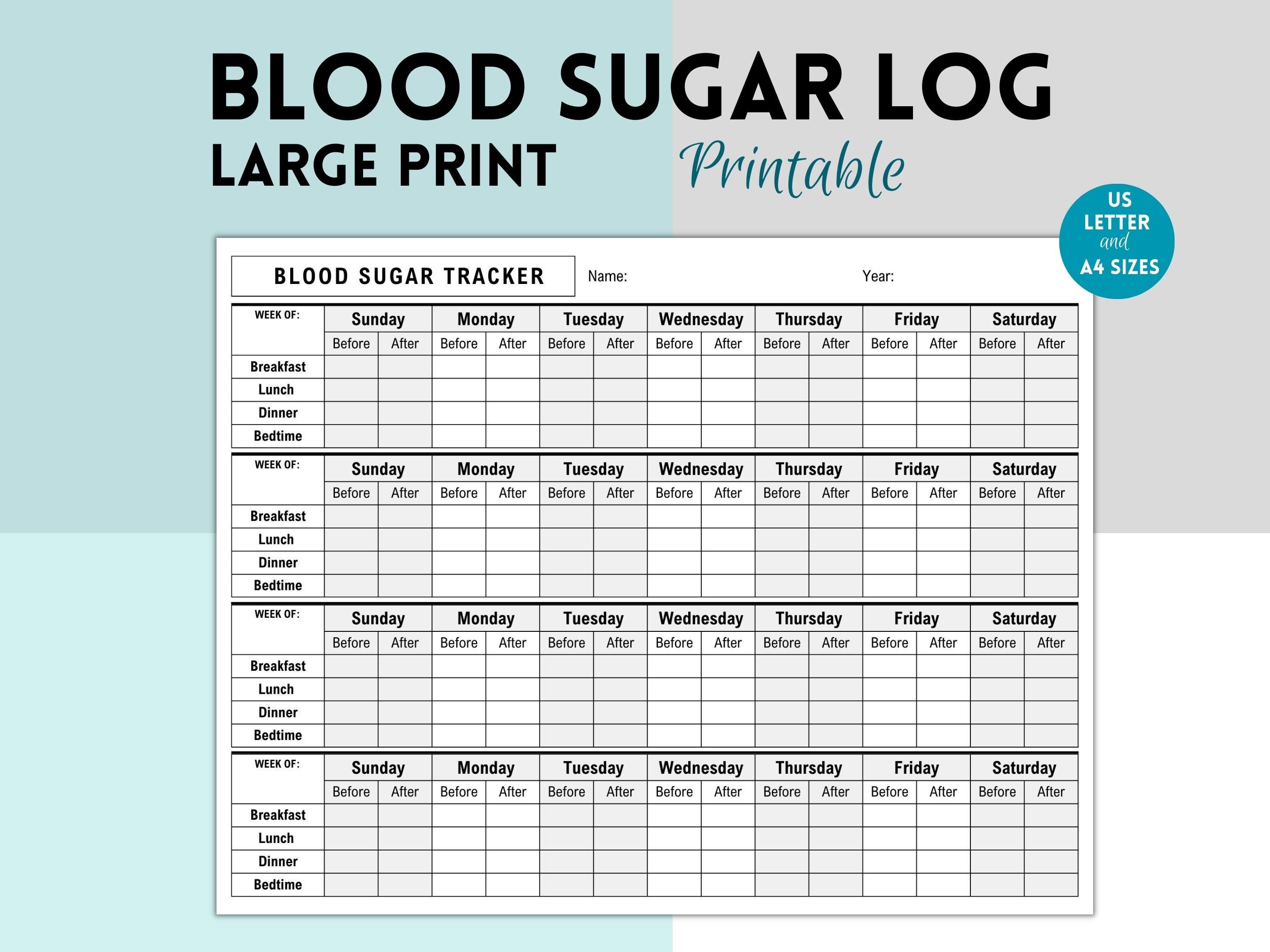 Blood Sugar Log Printable, Blood Sugar Tracker, Blood Glucose Tracker ...