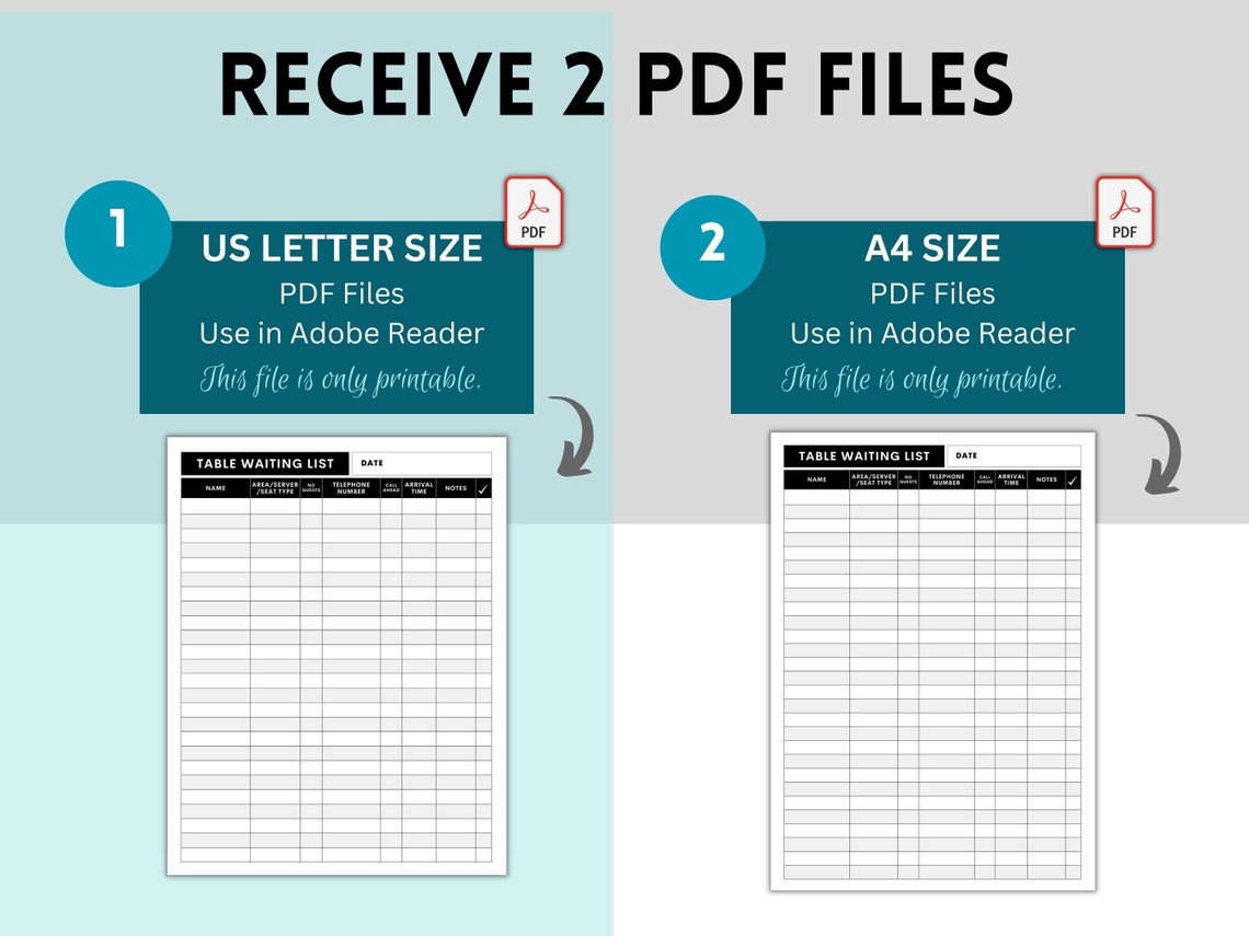 Printable Table Waiting List, Restaurant Table Waiting Form, Restaurant ...