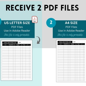 Printable Table Waiting List, Restaurant Table Waiting Form, Restaurant ...