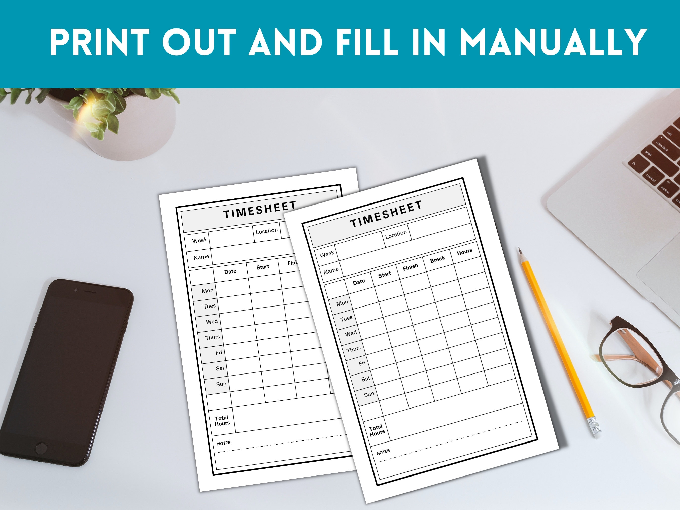 Simple Employee Timesheet, Printable Time Sheet, Time Card, Time ...