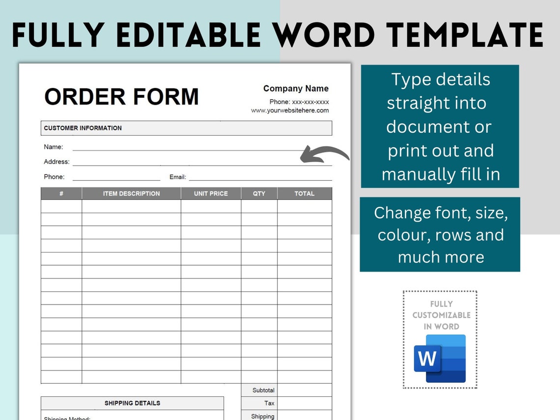 Apparel Order Form, Editable Clothing Order Form, T Shirt Order Form ...
