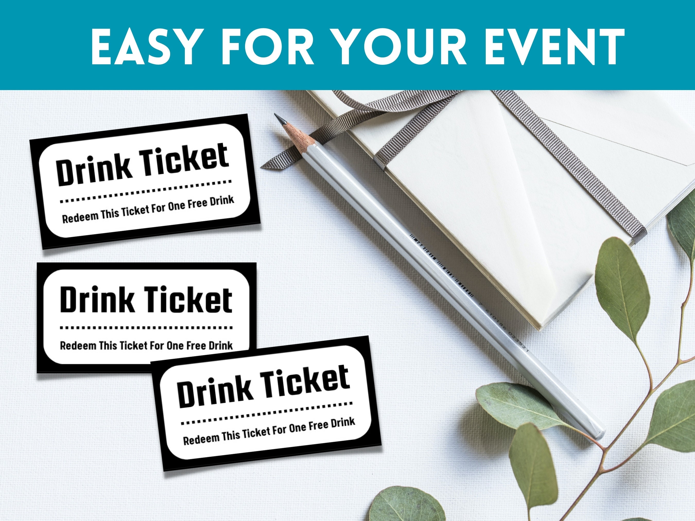 Simple Drink Tickets, Printable Party Drink Voucher Template, Wedding ...