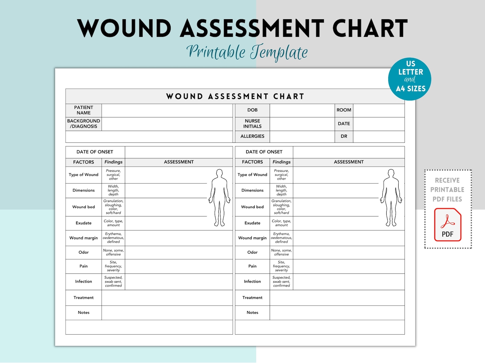 Wound Assessment Chart, Wound Management Chart for Nurses, Wound Chart ...