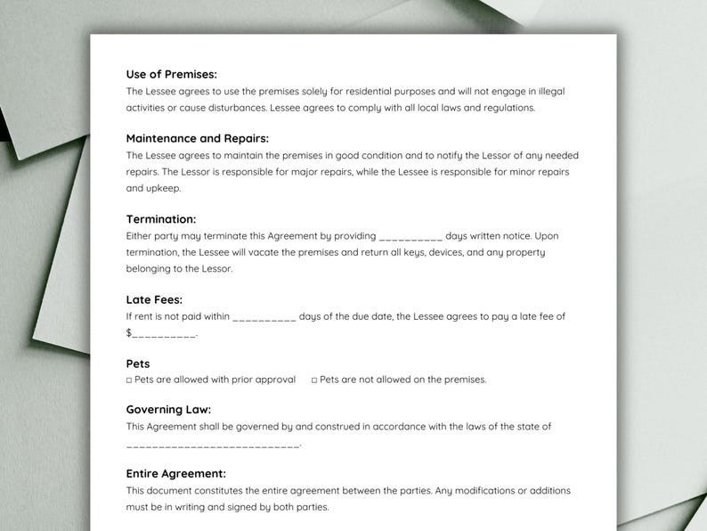 Simple Lease Agreement, Rental Agreement, Lease Contract, Residential ...