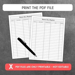 Master Key Log, Master Key Register, Master Key Record, Key Tracking ...